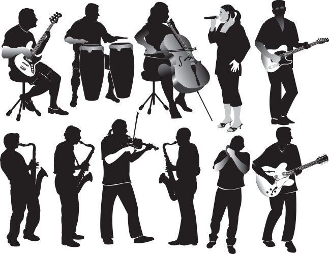Music silhouettes Royalty Free Vector Image - VectorStock