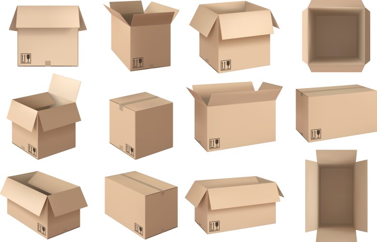 Collection recycle brown box packaging Royalty Free Vector