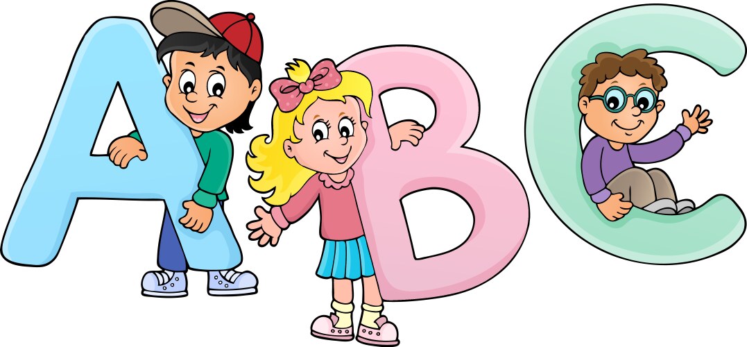 Kids with abc letters cartoon Royalty Free Vector Image