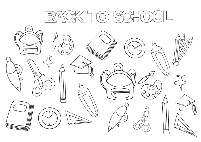 Back to school doodle set with cartoon subjects Vector Image