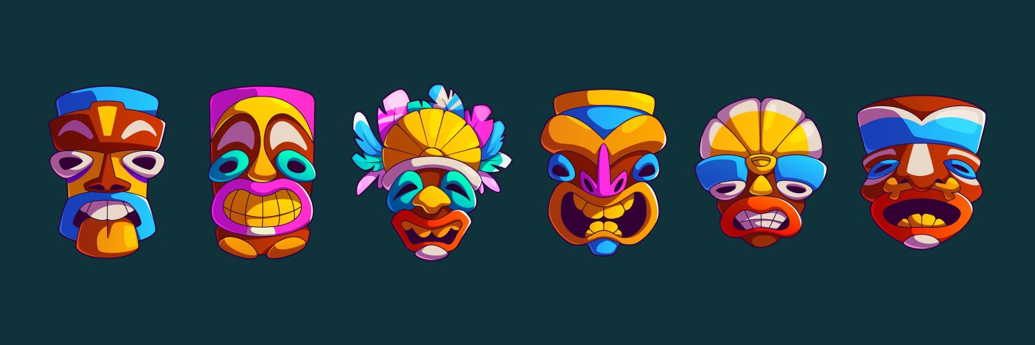 Cartoon tiki mask collection Royalty Free Vector Image