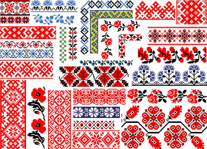 Set of 25 seamless ethnic patterns for embroidery Vector Image