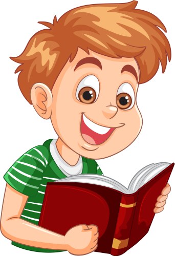 Young boy cartoon reading book Royalty Free Vector Image