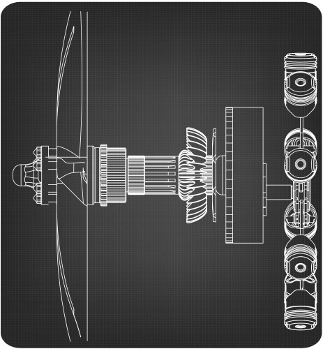 Radial engine blueprints Royalty Free Vector Image