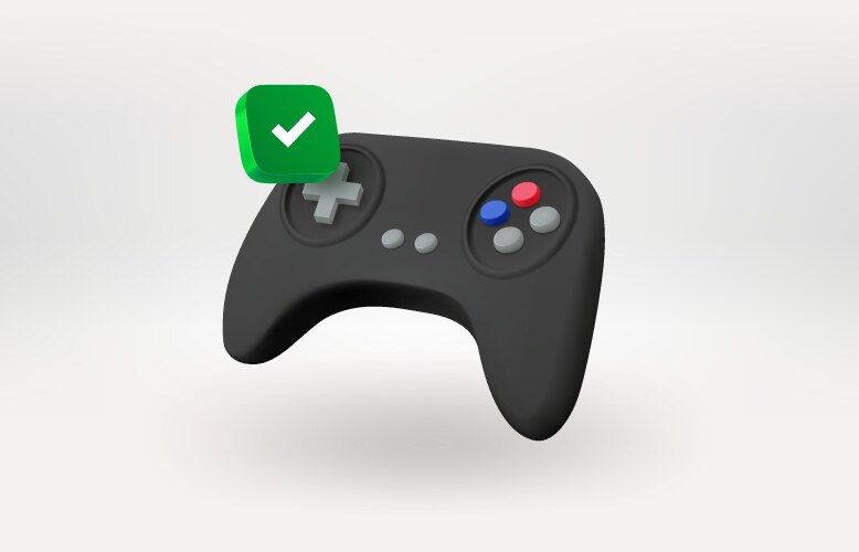 Gamepad with green checkmark 3d icon Royalty Free Vector