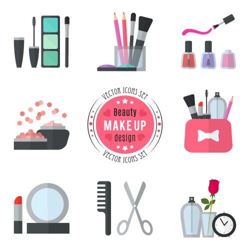 Glamorous make-up icons set Royalty Free Vector Image