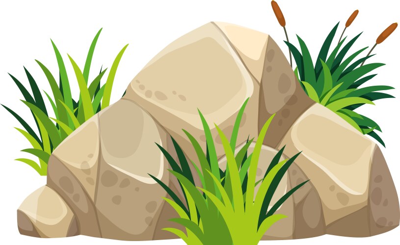 Isolated Brown Rock with Grass – Royalty-Free Vector | VectorStock