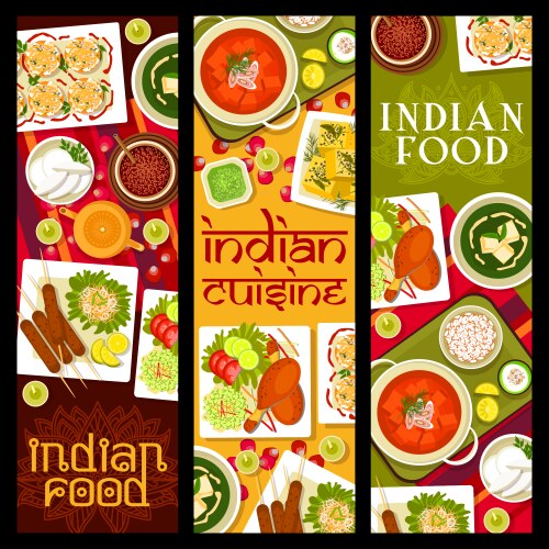 Indian cuisine menu cover authentic india dishes Vector Image