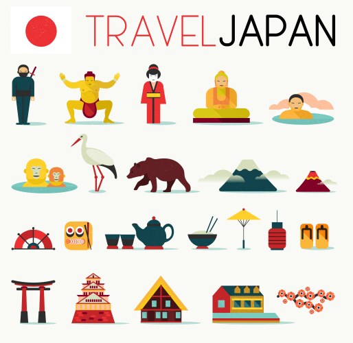 Japan landmark icons map for traveling Royalty Free Vector