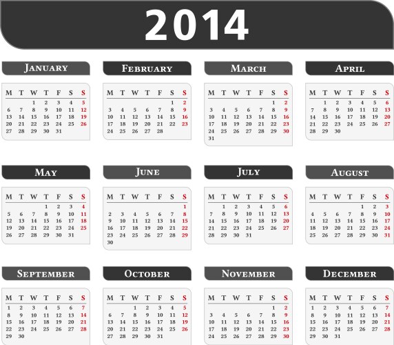 2014 calendar Royalty Free Vector Image - VectorStock