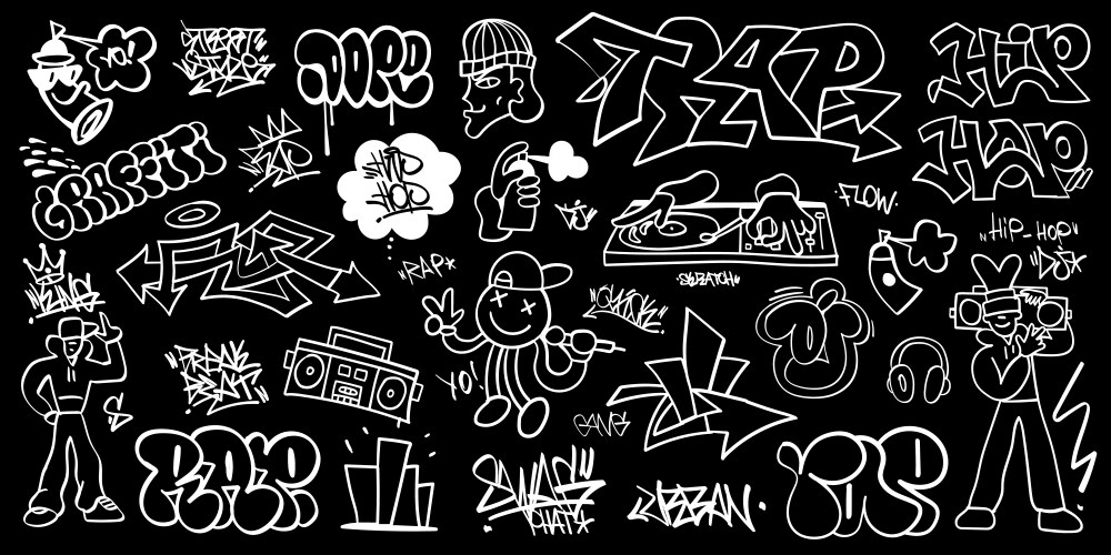 Graffiti street art lettering set rap Royalty Free Vector