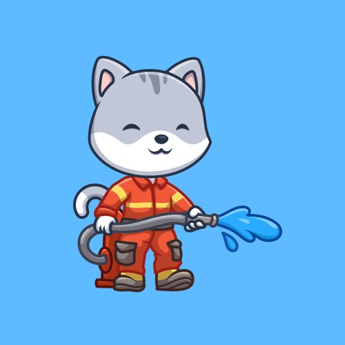 Firefighter grey cat cute cartoon Royalty Free Vector Image