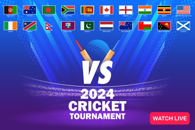 Stadium of cricket showing flags participating Vector Image