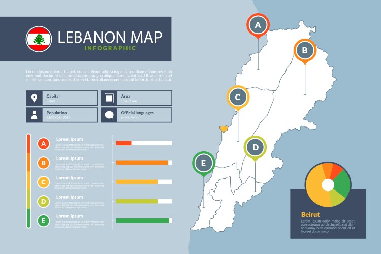 Flat design lebanon map Royalty Free Vector Image