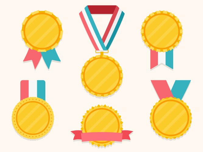 Medal set flat different medals with ribbon Vector Image