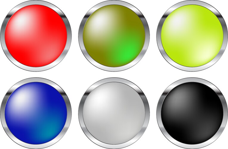 Oval red buttons with bold chrome frame 3d shiny Vector Image