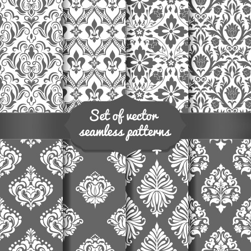 Rococo pattern textures set damask Royalty Free Vector Image