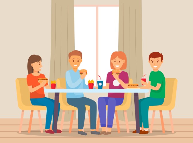 Friends cafe friendly people eat drink lunch Vector Image