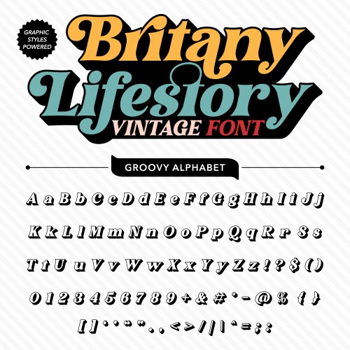 Groovy retro vintage display bold font alphabet Vector Image
