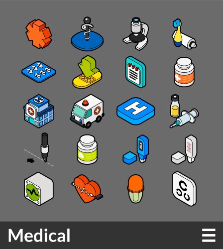 Laboratory color outline isometric icons Vector Image