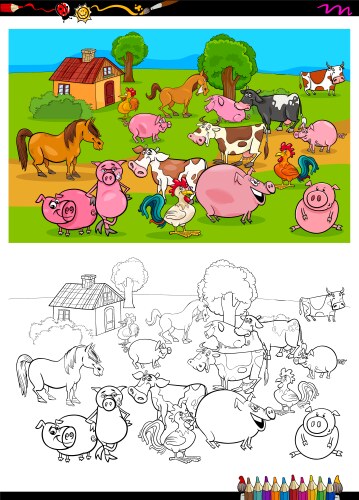 Farm animals coloring page set Royalty Free Vector Image