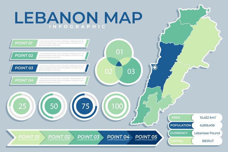 Flat design lebanon map Royalty Free Vector Image