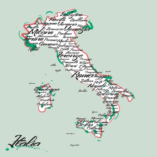 Italy Map with City Labels Royalty Free Vector Image