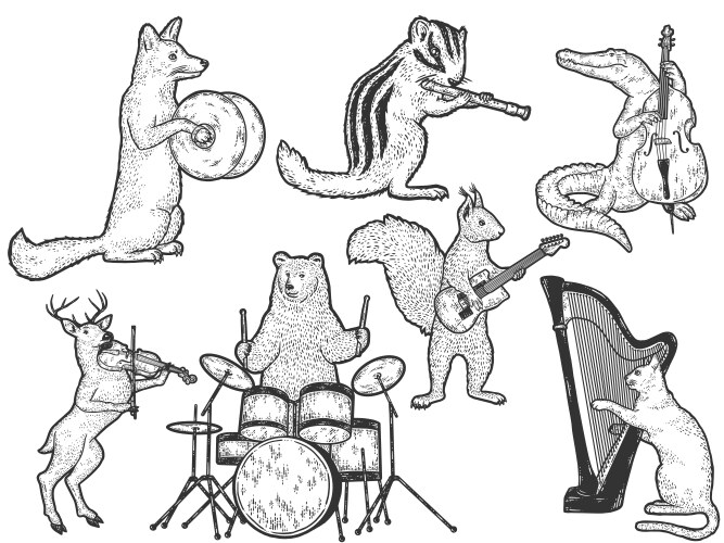 Animals playing on instruments Royalty Free Vector Image