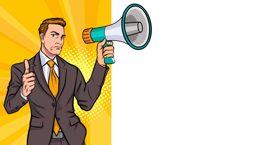 Business man with loudspeaker megaphone Royalty Free Vector