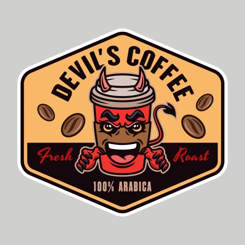 Devil coffee paper cup mascot emblem badge Vector Image