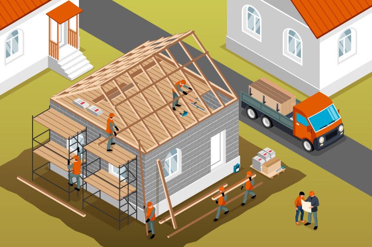 Construction and building isometric background Vector Image