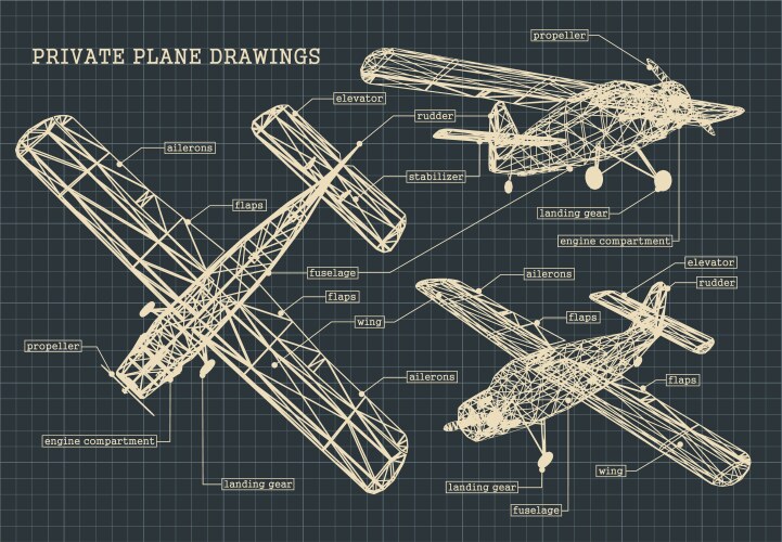 Aircraft in outline style blueprint plane Vector Image