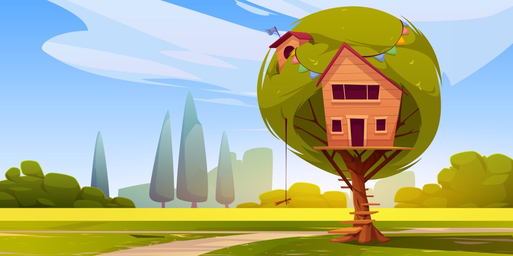 Tree house cartoon hut for children games set Vector Image