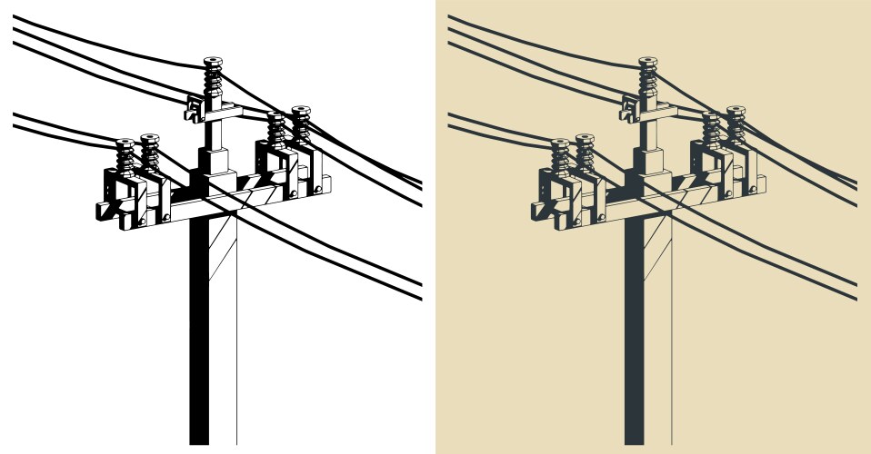 Technical drawings of high voltage electric pole Vector Image
