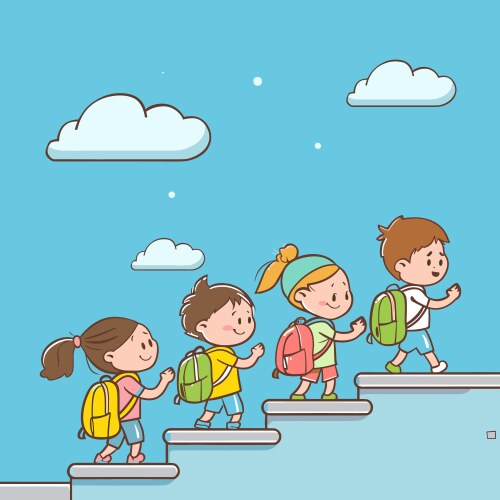 School children walking outdoor trip teamwork Vector Image