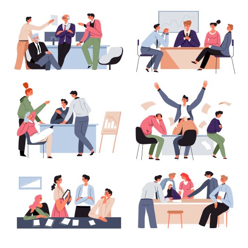 Office team cartoon characters icons set Vector Image