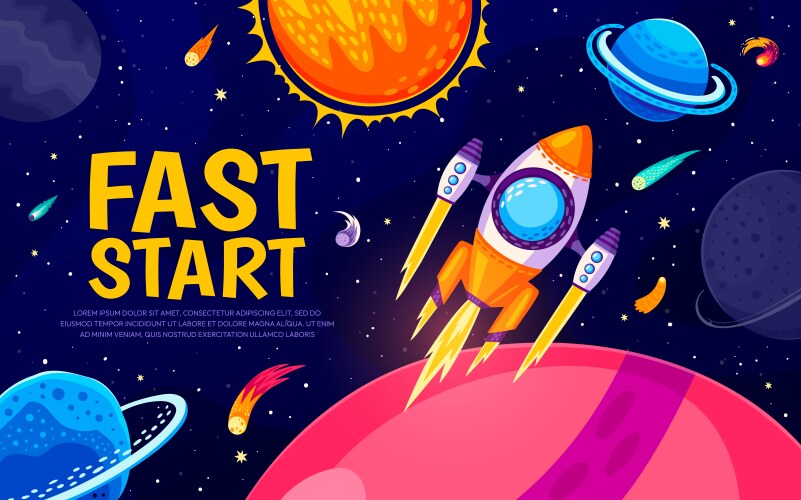 Fast start poster rocket launch concept Royalty Free Vector