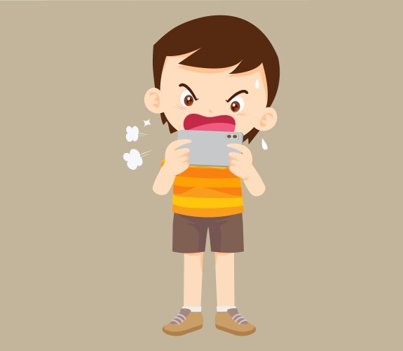 Crying angry kid addicted mobile phone 07 Vector Image