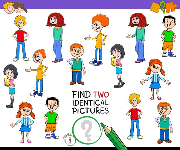 Find two identical pictures game for children Vector Image
