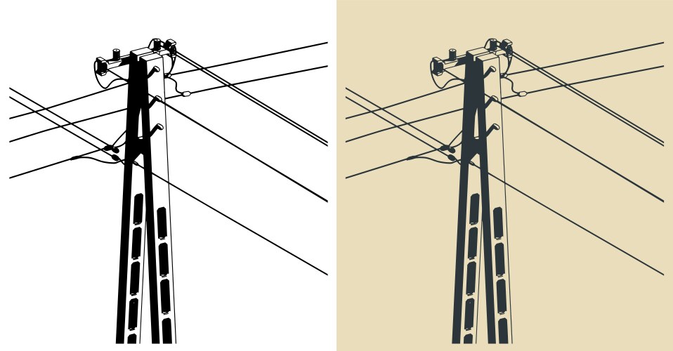 High voltage electric pole with wires close up Vector Image