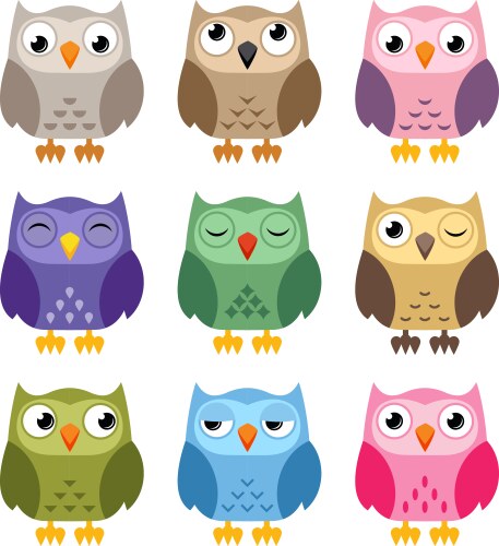 Set of colorful owls Royalty Free Vector Image