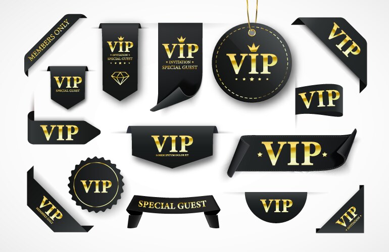 Vip label black banner Royalty Free Vector Image