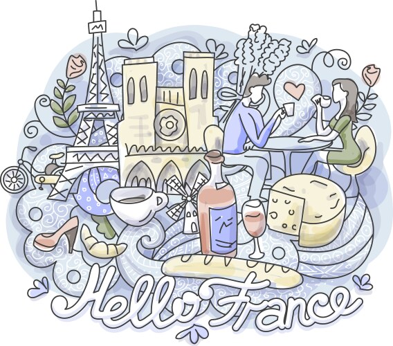 France symbols as funky doodles Royalty Free Vector Image