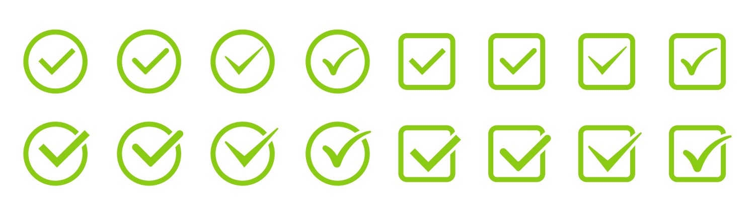 Green checkmark tick set correct symbol Royalty Free Vector