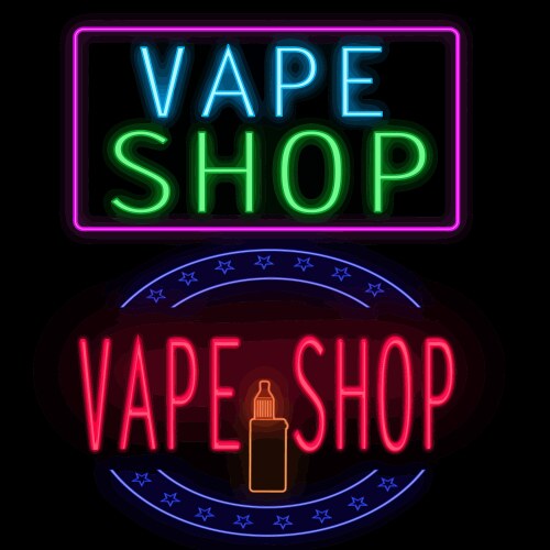 Vape shop logo neon sign design Royalty Free Vector Image