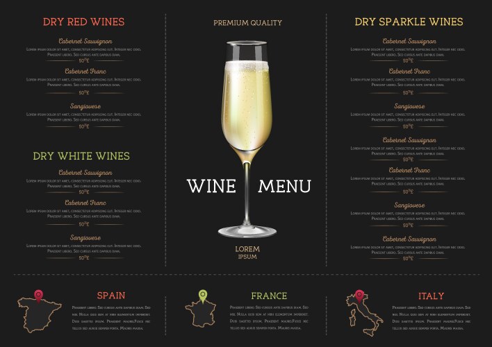 Wine restaurant menu design with glass Royalty Free Vector