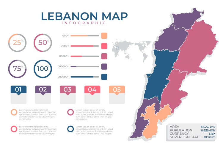 Flat design lebanon map Royalty Free Vector Image