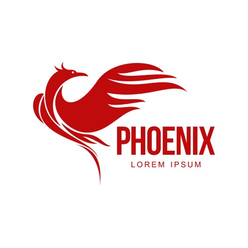 Stylized graphic phoenix bird flying with expanded
