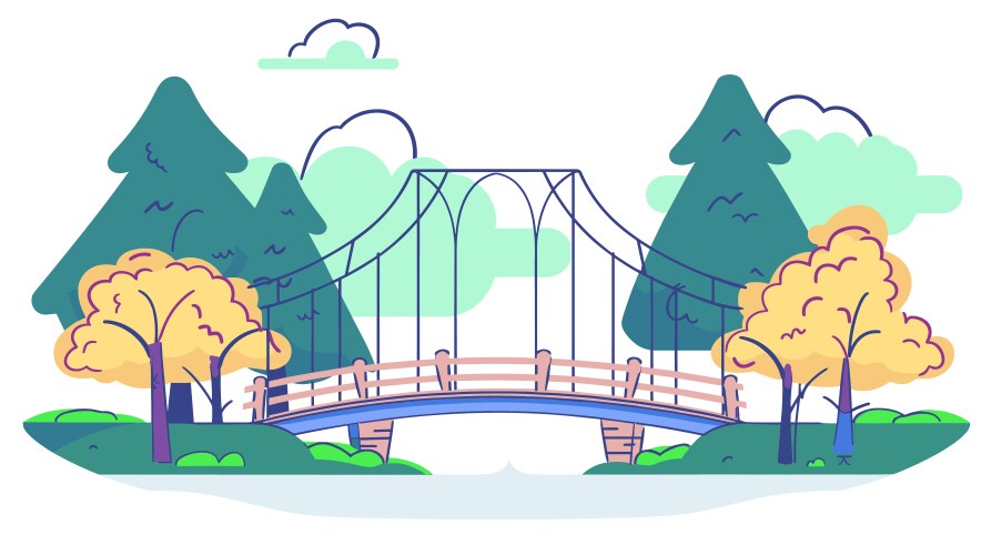 Suspension bridge vibrant colors Royalty Free Vector Image