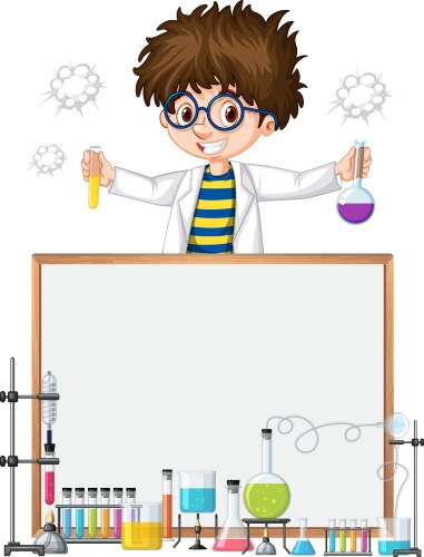 Frame template design with kid in science lab Vector Image